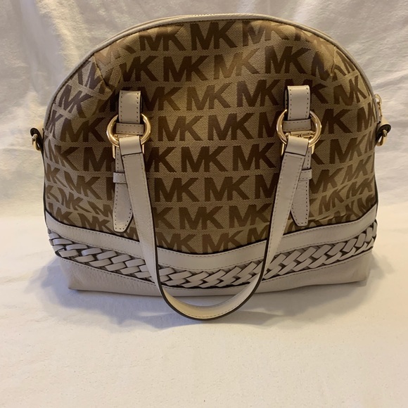 Michael Kors | Bags | Authentic Michael Kors Brownivory Mk Logo Handbag ...